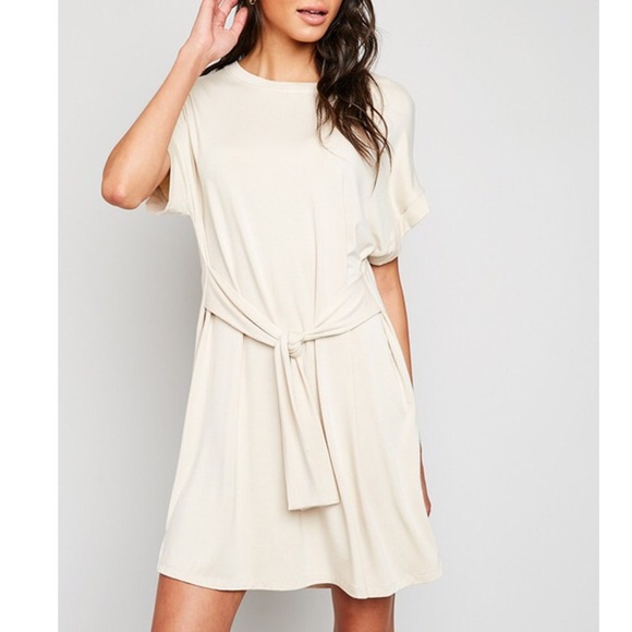 boutique | Dresses | Tan Tie Front Tshirt Dress | Poshmark